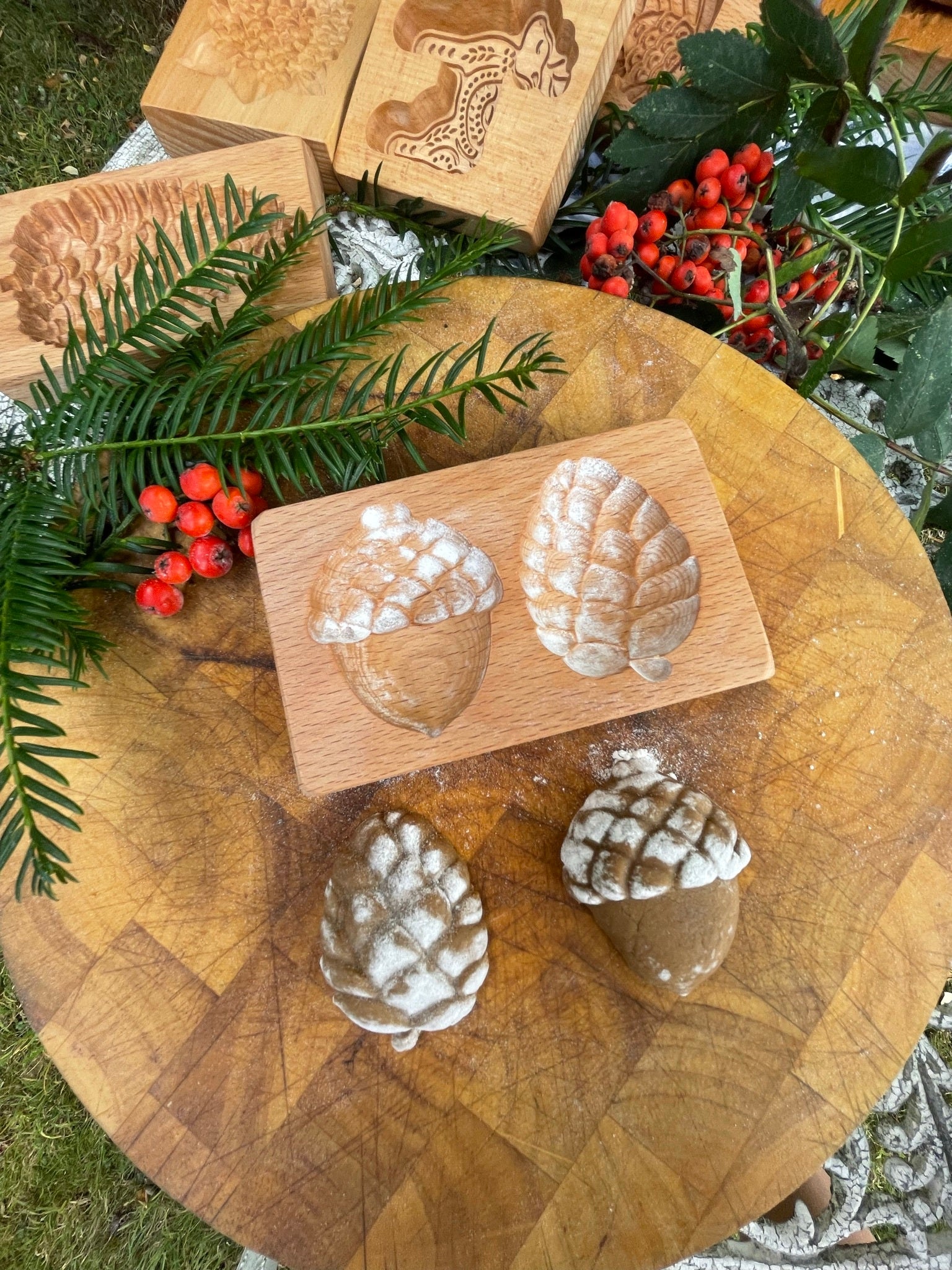 Wooden Woodland Theme Cookie Cutter. Acorn and Pinecone Wooden Cookie Mold. Christmas Cookie Stamp. Gingerbread Mold. Shortbread mold Inactive